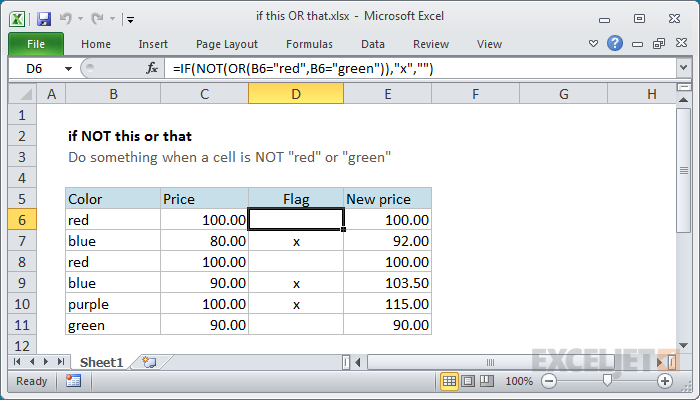 If NOT This Or That Excel Formula Exceljet